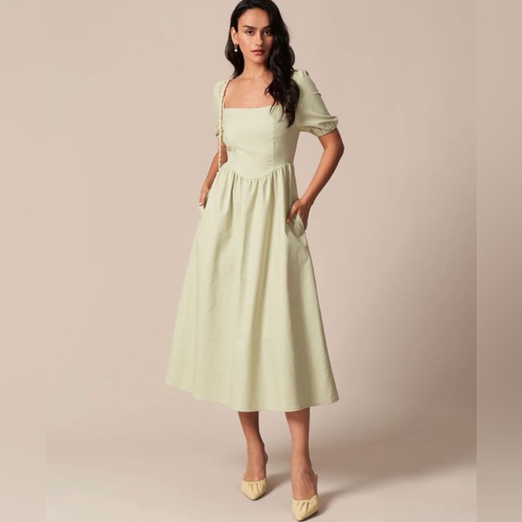 RIHOAS | Dresses | Nwt Rihoas The Light Green Square Neck Shirred Midi ...